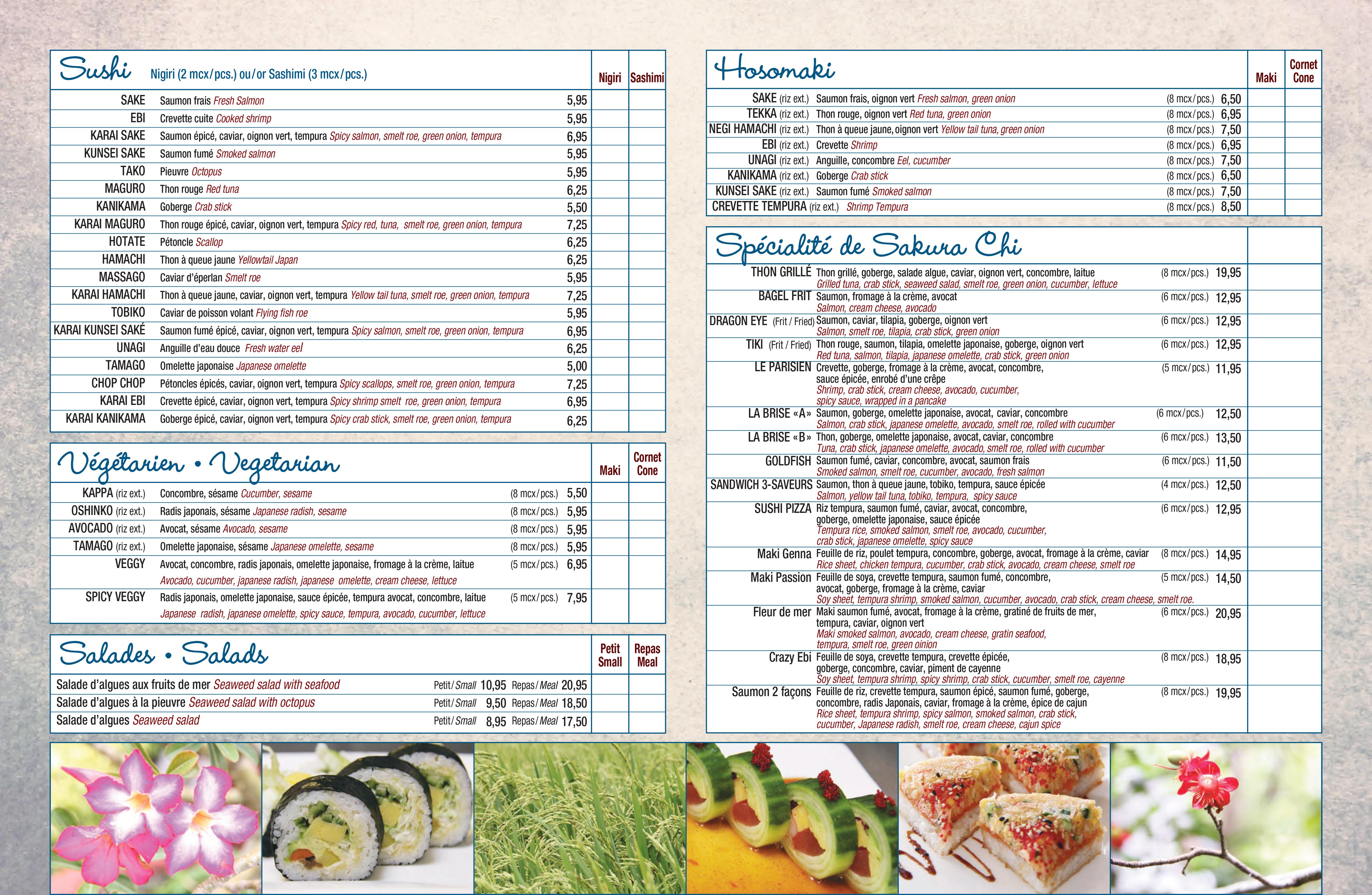 Menu sushis